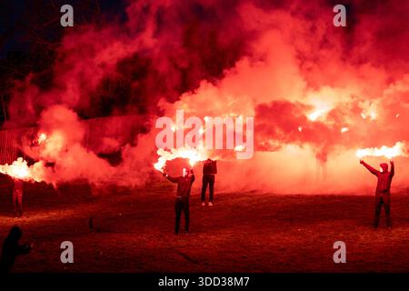 Fan group "Ultras Thistle" after the William Hill Championship match ...