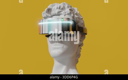 David sculpture wearing VR glasses - back view - 3D illustration Stock ...