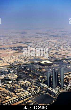 Aerial view of the Lusail towers and Lusail stadium in Lusail, Qatar ...
