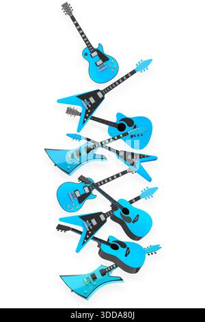Set of electric and acoustic guitars with unique body shapes isolated ...