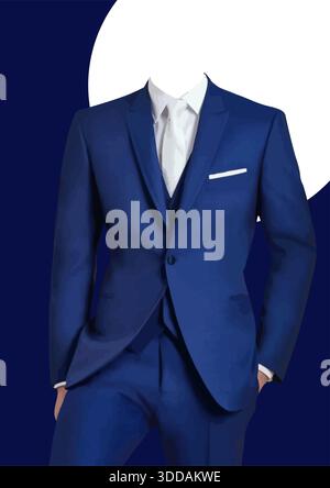Businessman in blue suit standing in positivity isolated over white ...