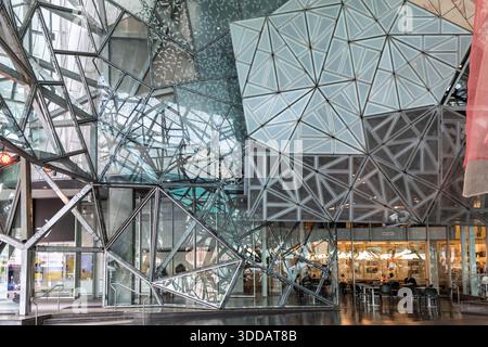 Interior of the Atrium in Federation Square, Melbourne, Australia on 15 ...
