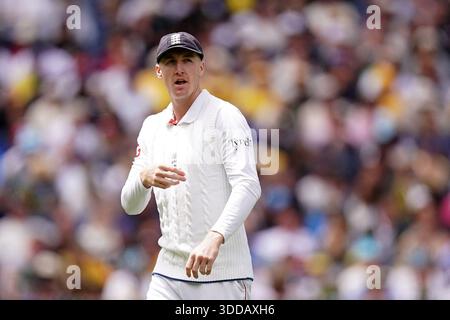 England's Harry Brook stands in the field on day four of the fifth NRMA ...