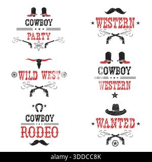 Wild West vintage symbols isolated on white background. Cowboy hat and ...