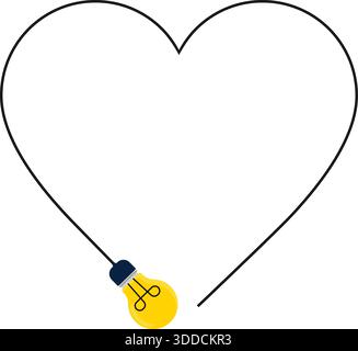 Heart shape in light bulb glyph icon isolated. Valentine day symbol ...