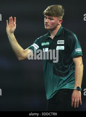 Gian van Veen of the Netherlands reacts during the World Darts ...