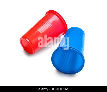 Different plastic cups on white background Stock Photo - Alamy