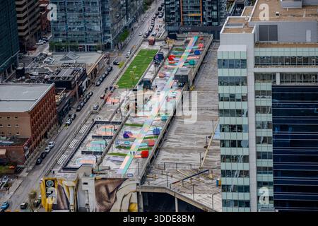 An aerial view of cityscape Calgary surrounded by buildings Stock Photo ...