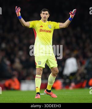 Aston Villa goalkeeper Emiliano Martinez acknowledges the crowd before ...