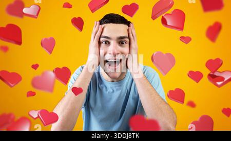 Collage of attractive young man over white isolated background pointing ...