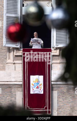 Pope Leo XIV delivers his Angelus prayer from the central loggia of St ...