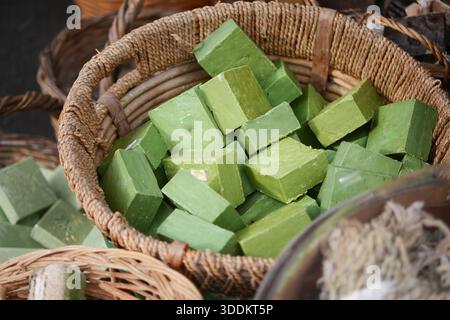 Handmade soap blocks in a woven basket at local market Stock Photo - Alamy
