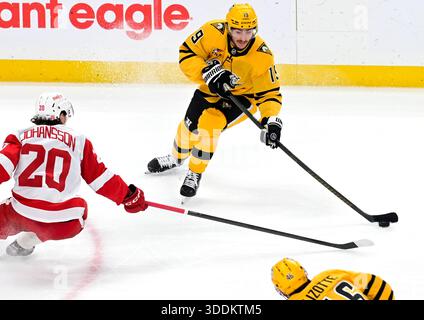 Pittsburgh Penguins' Connor Dewar (19) returns to the bench after ...