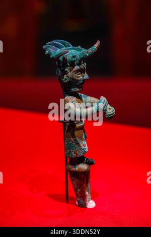 Ancient Chinese bronze standing human figure, excavated from the Jinsha ...