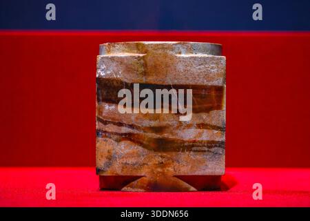 Ancient Chinese jade Cong, excavated from the No.4 pit of the ...