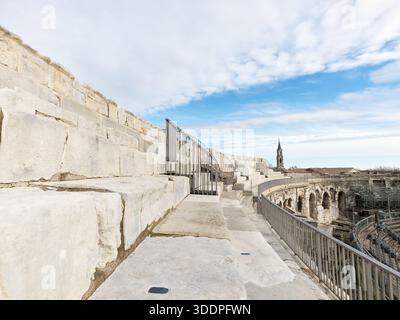 Upper cavea at the roman built ampitheatre at Nimes, France Stock Photo ...