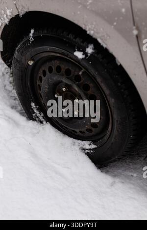 A car struggles in the cold conditions in Wallsend near Newcastle as ...