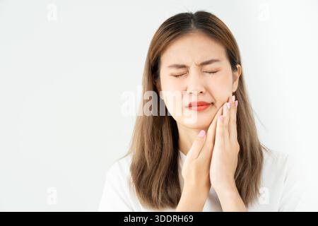 Asian woman feel toothache from gingivitis, female suffer tooth, decay ...