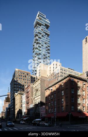 The iconic "Jenga Tower" at 56 Leonard Street in Tribeca, New York City ...