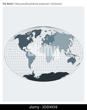 World Map. Fahey pseudocylindrical projection. Futuristic world ...