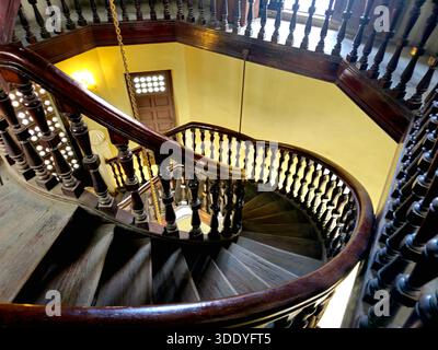 Cairo, Egypt, January 1 2026: the wooden stair of The Baron Empain ...