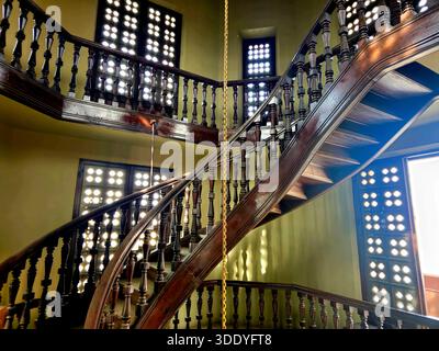 Cairo, Egypt, January 1 2026: the wooden stair of The Baron Empain ...