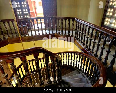 Cairo, Egypt, January 1 2026: the wooden stair of The Baron Empain ...