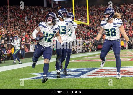 Seattle Seahawks linebacker Drake Thomas (42) arrives to the stadium ...