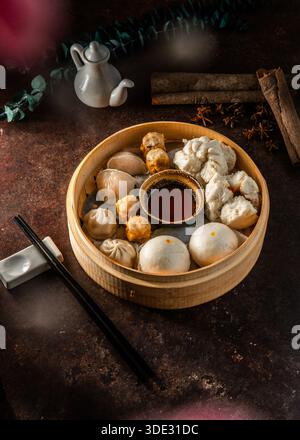Chinese traditional style bamboo steamer closeup view Stock Photo - Alamy