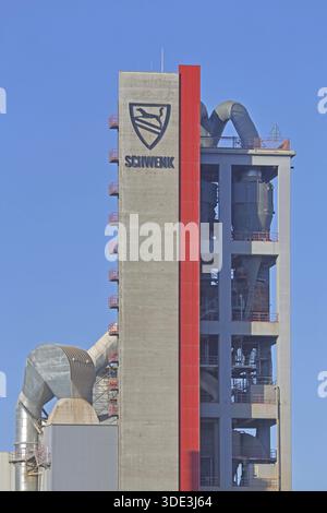 Silo with inscription and emblem of Zementfabrik Schwenk Manufacture of ...
