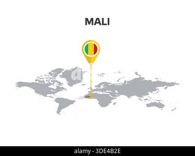 Location of Mali on the world map, marked with Mali flag pin ...