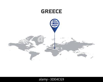 Location of Greece on the world map, marked with Greece flag pin ...
