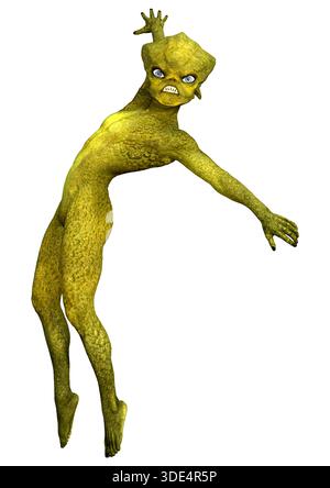 3D rendering of a green alien dancing isolated on white background ...
