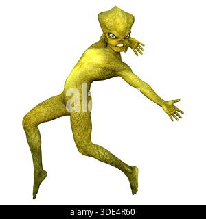 3D rendering of a green alien dancing isolated on white background ...