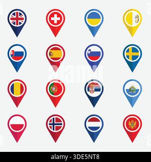 Set of Various Flags with Location Icons Stock Vector Image & Art - Alamy