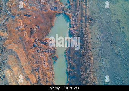 aerial top view of wetland with reclamation ditches for land ...