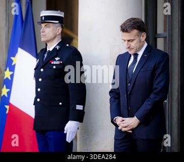 French President Emmanuel Macron before a press conference at Franco ...