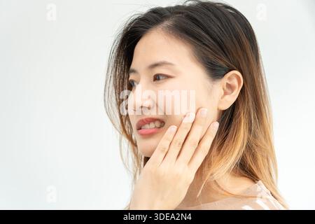 Asian woman feel toothache from gingivitis, female suffer tooth, decay ...