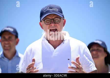 Prime Minister Anthony Albanese and Treasurer Jim Chalmers address the ...