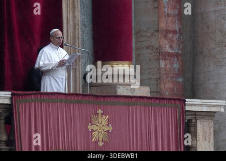 Pope Leo XIV delivers the Angelus noon prayer in St. Peter's Square at ...