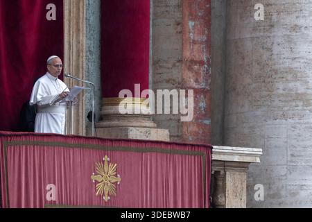 Pope Leo XIV delivers the Angelus noon prayer in St. Peter's Square at ...
