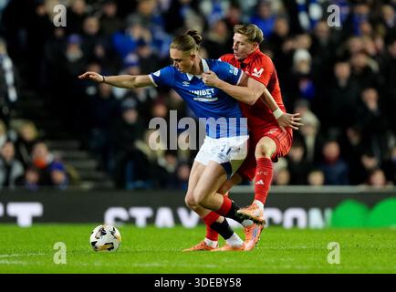 Rangers' Thelo Aasgaard (left) and Aberdeen's Kevin Nisbet battle for ...
