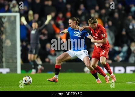 Rangers' Thelo Aasgaard (left) and Aberdeen's Kevin Nisbet battle for ...