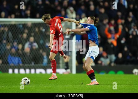 Rangers' Thelo Aasgaard (left) and Aberdeen's Kevin Nisbet battle for ...