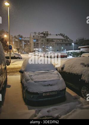 Zagreb, Croatia-January 6th, 2026: Snow covering streets in the Zagreb ...