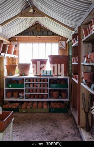 Terracotta pot collection, stacked and organised to show different ...