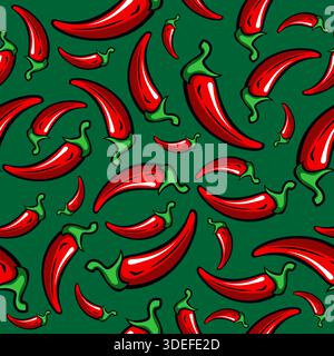 Chili pepper, red hot pepper seamless pattern. One continuous line art ...