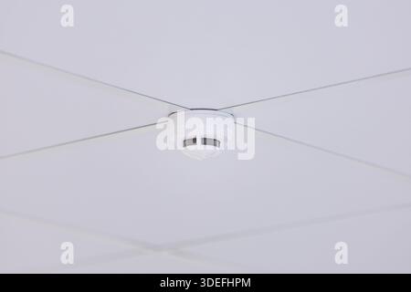 Ceiling-mounted fire safety sensor. Modern ceiling smoke detector Stock ...