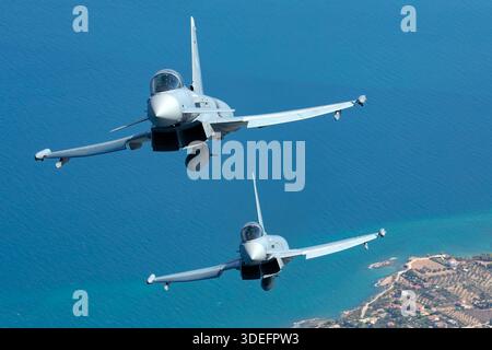 The image shows a formation flight of German Air Force Eurofighter EF ...
