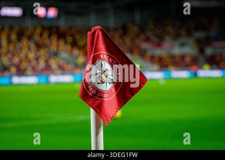 A ground shot showing the corner flag and pitch during the Premier ...